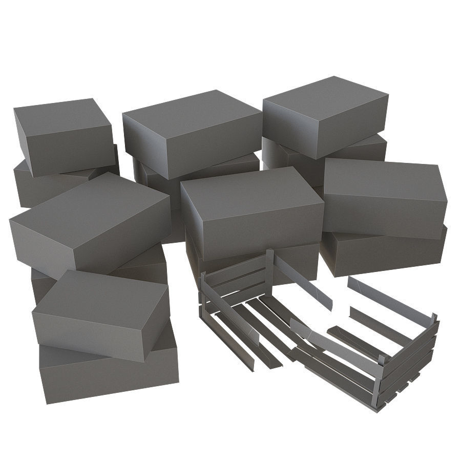 Collection of wooden and metal boxes with realistic textures 3D model ...