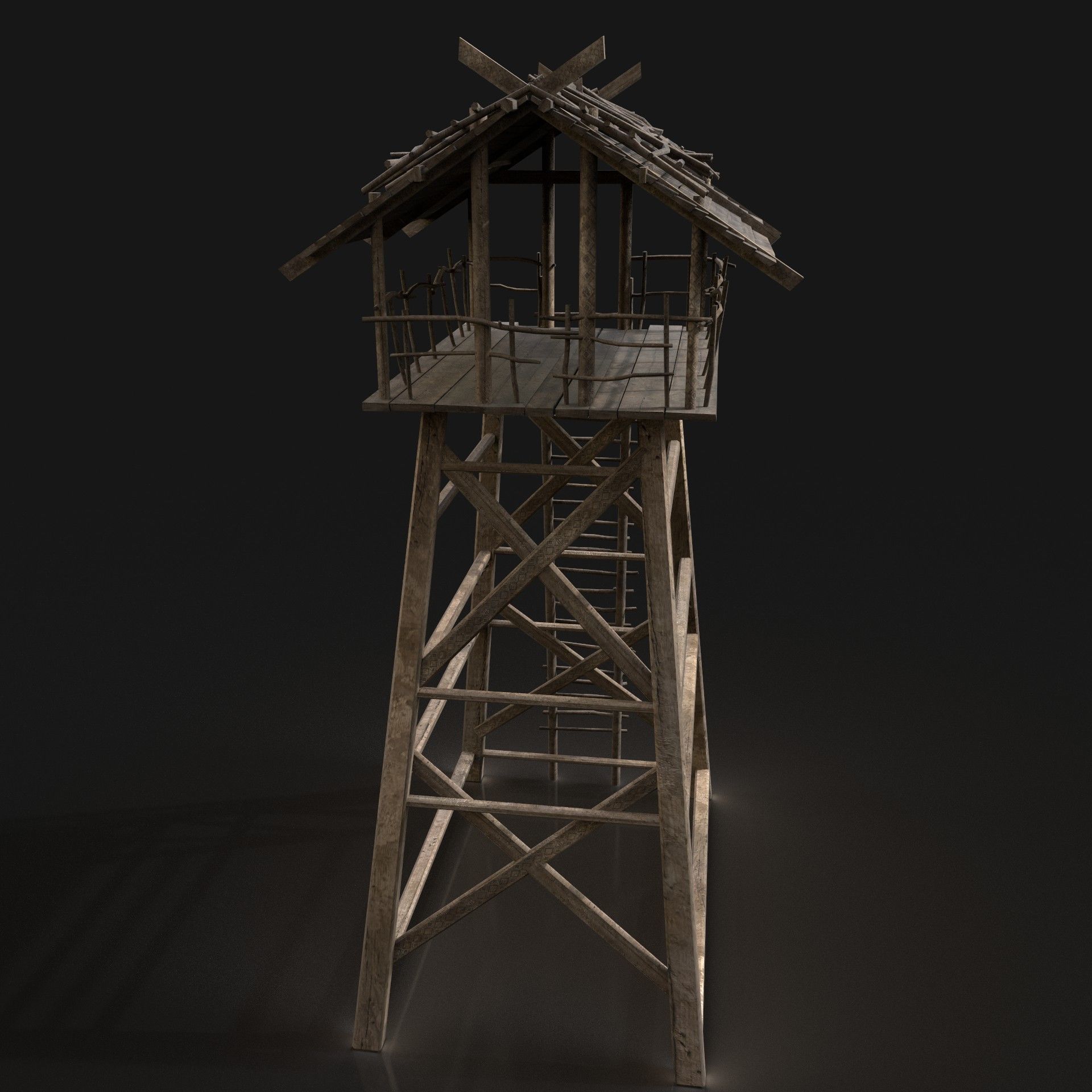 3D model Medieval Wooden Viking Watchtower Scout Tower Fantasy Village ...