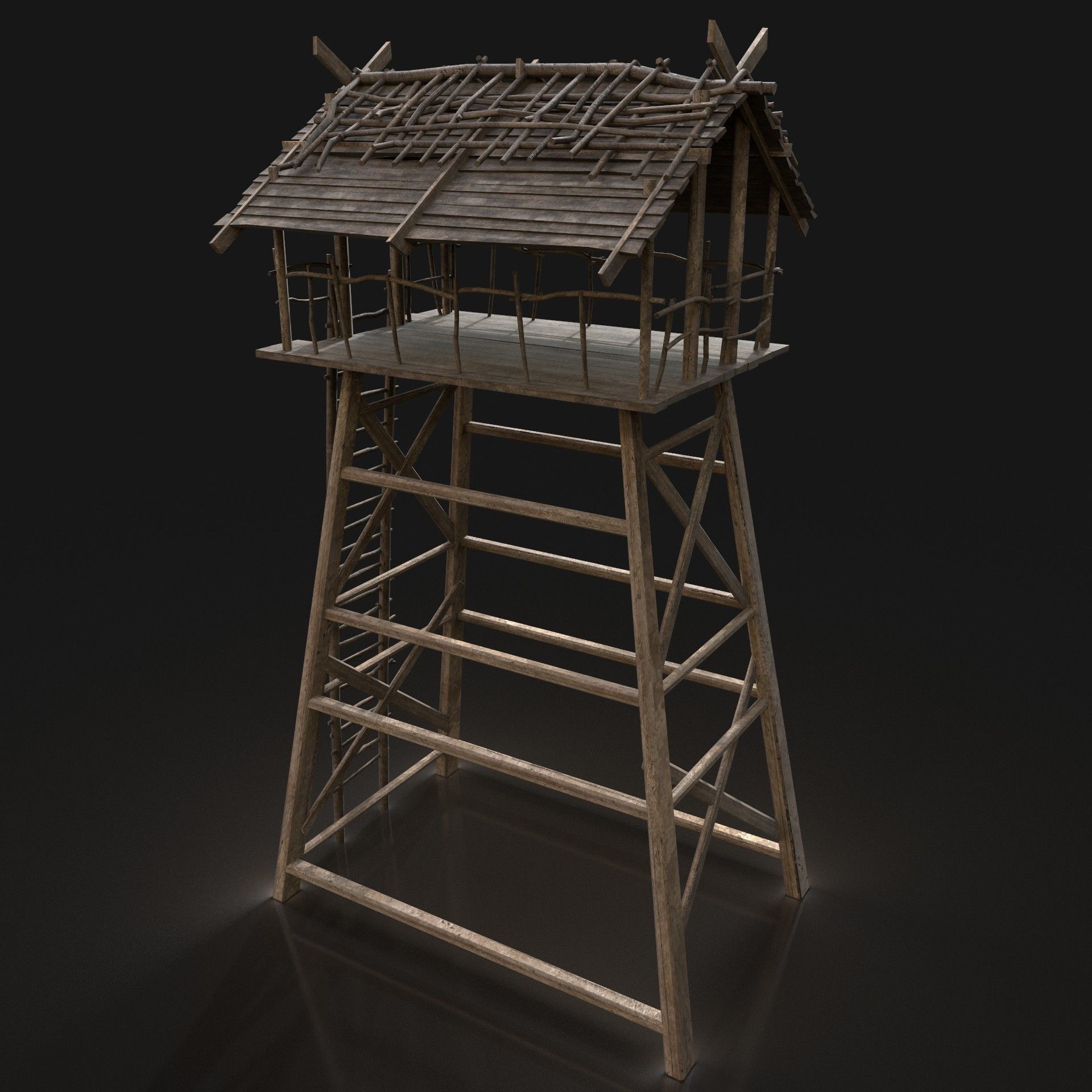 3D model Medieval Wooden Viking Watchtower Scout Tower Fantasy Village ...