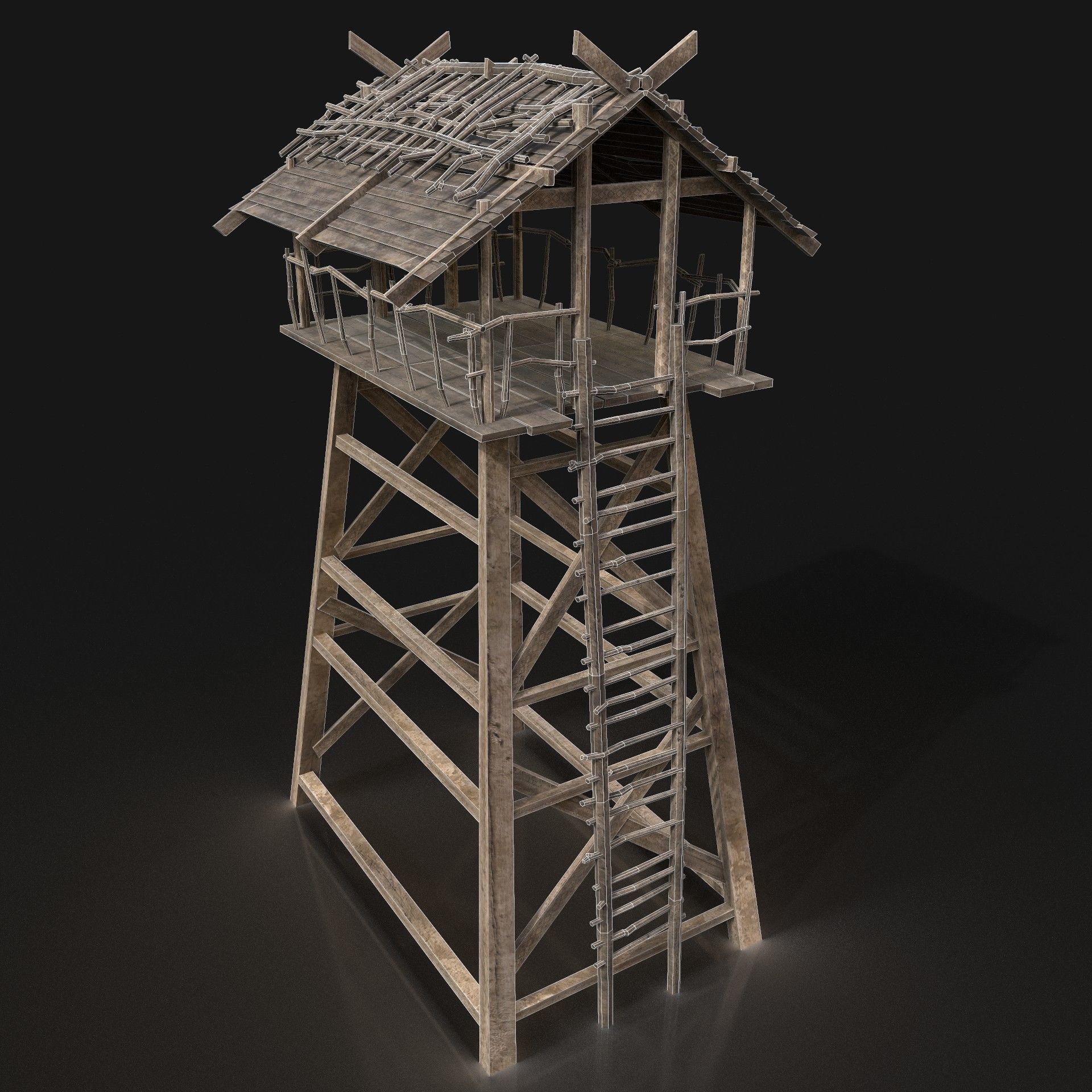 3D model Medieval Wooden Viking Watchtower Scout Tower Fantasy Village ...