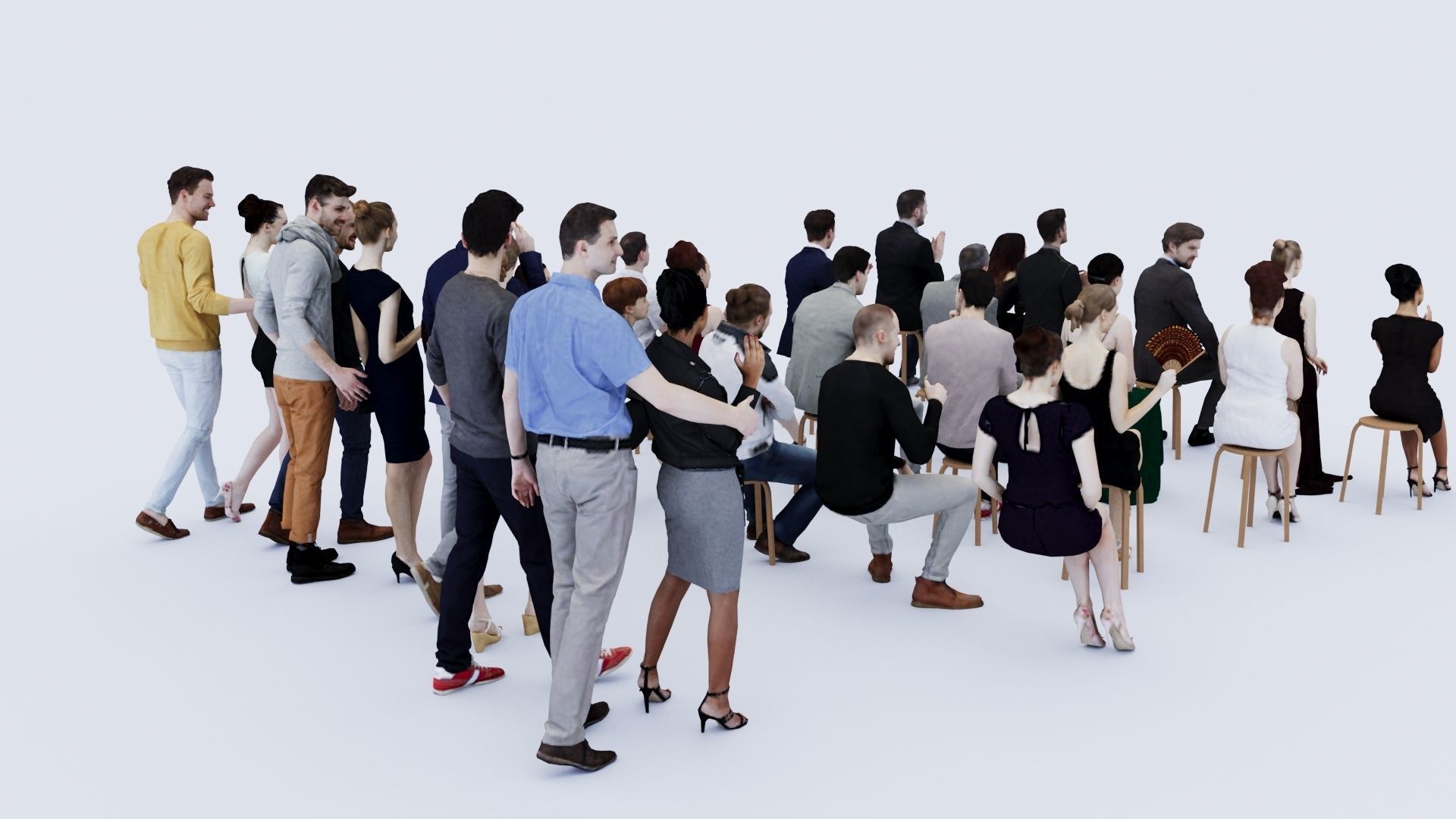 3D model 30x MAN WOMAN SITTING MAN ELEGANT CASUAL PEOPLE CASUAL CROWDS ...