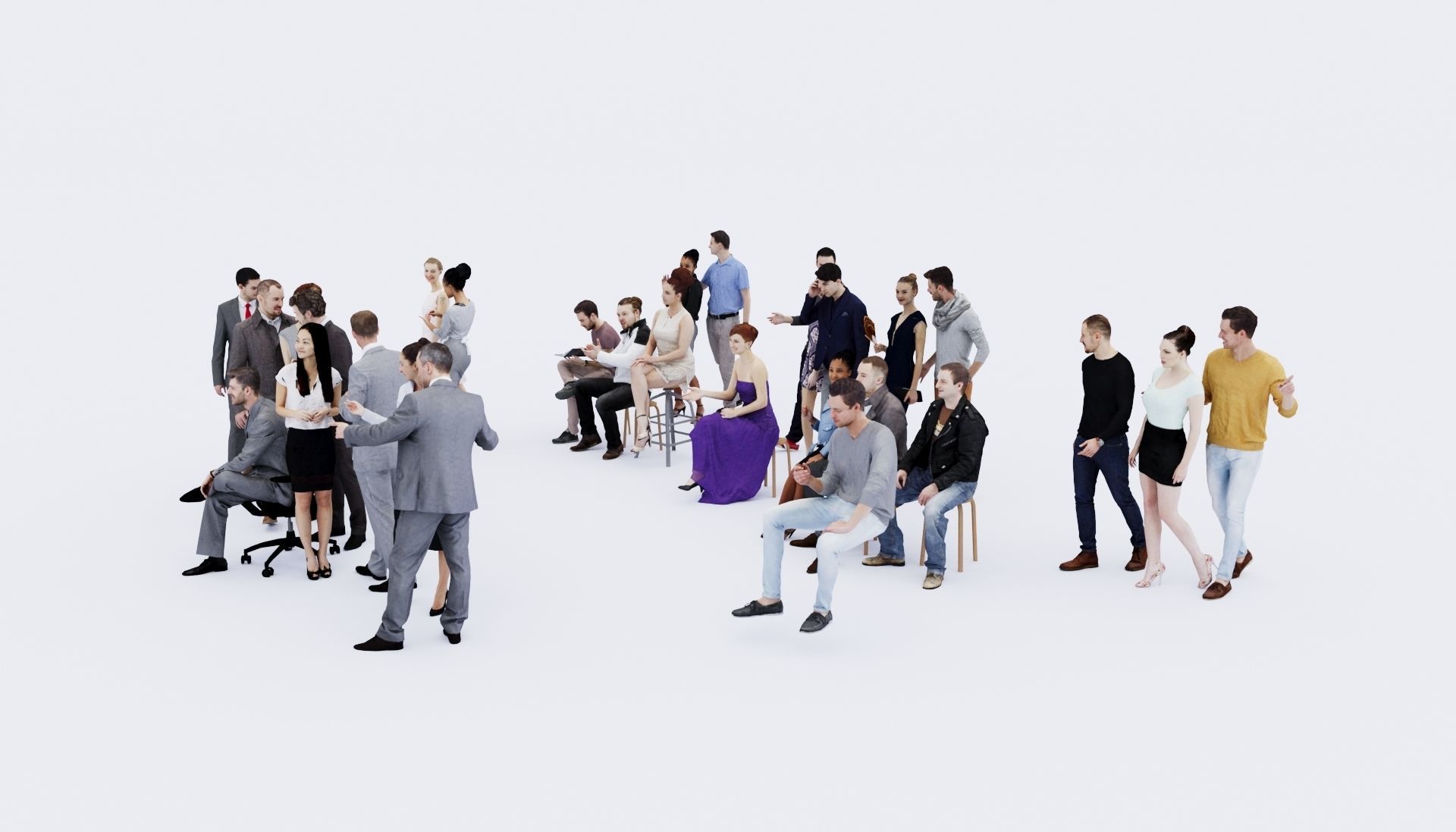 3D model 30x LOW POLY CASUAL CAFE VOL02 BUSINESS PEOPLE CROWD VR / AR ...