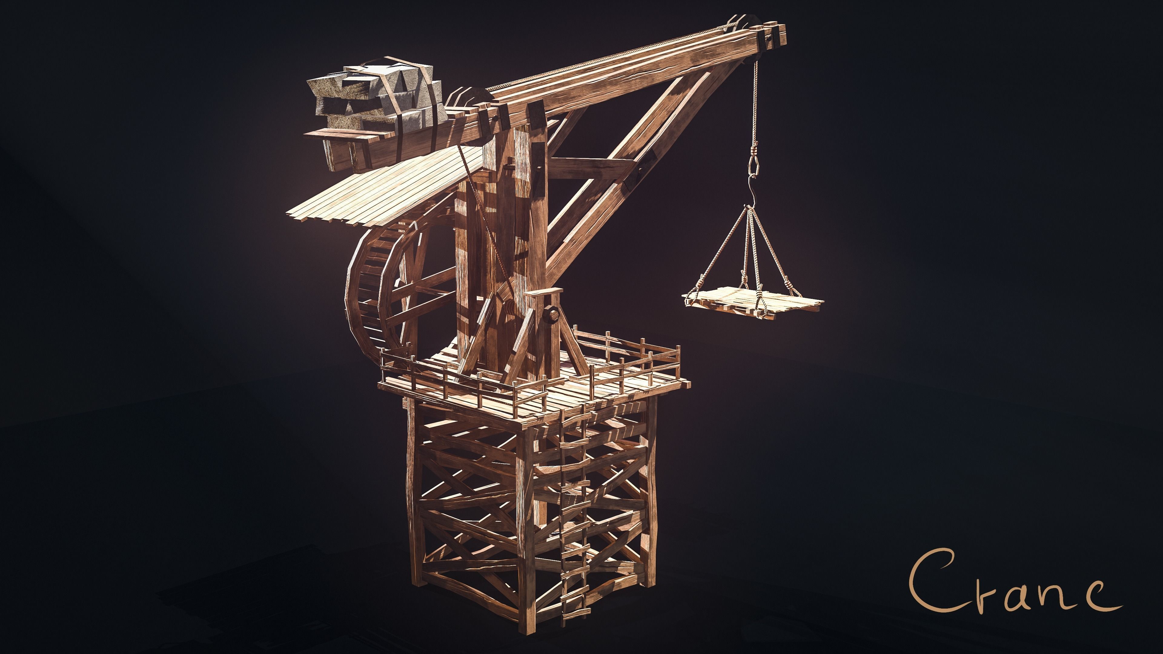 3D model Crane Medieval Low Poly VR / AR / low-poly | CGTrader