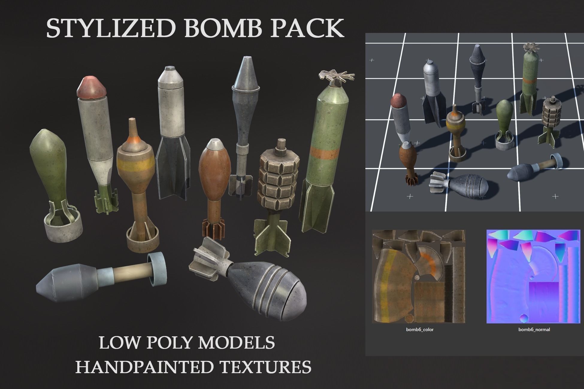 3D model Stylized bombs pack VR / AR / low-poly | CGTrader