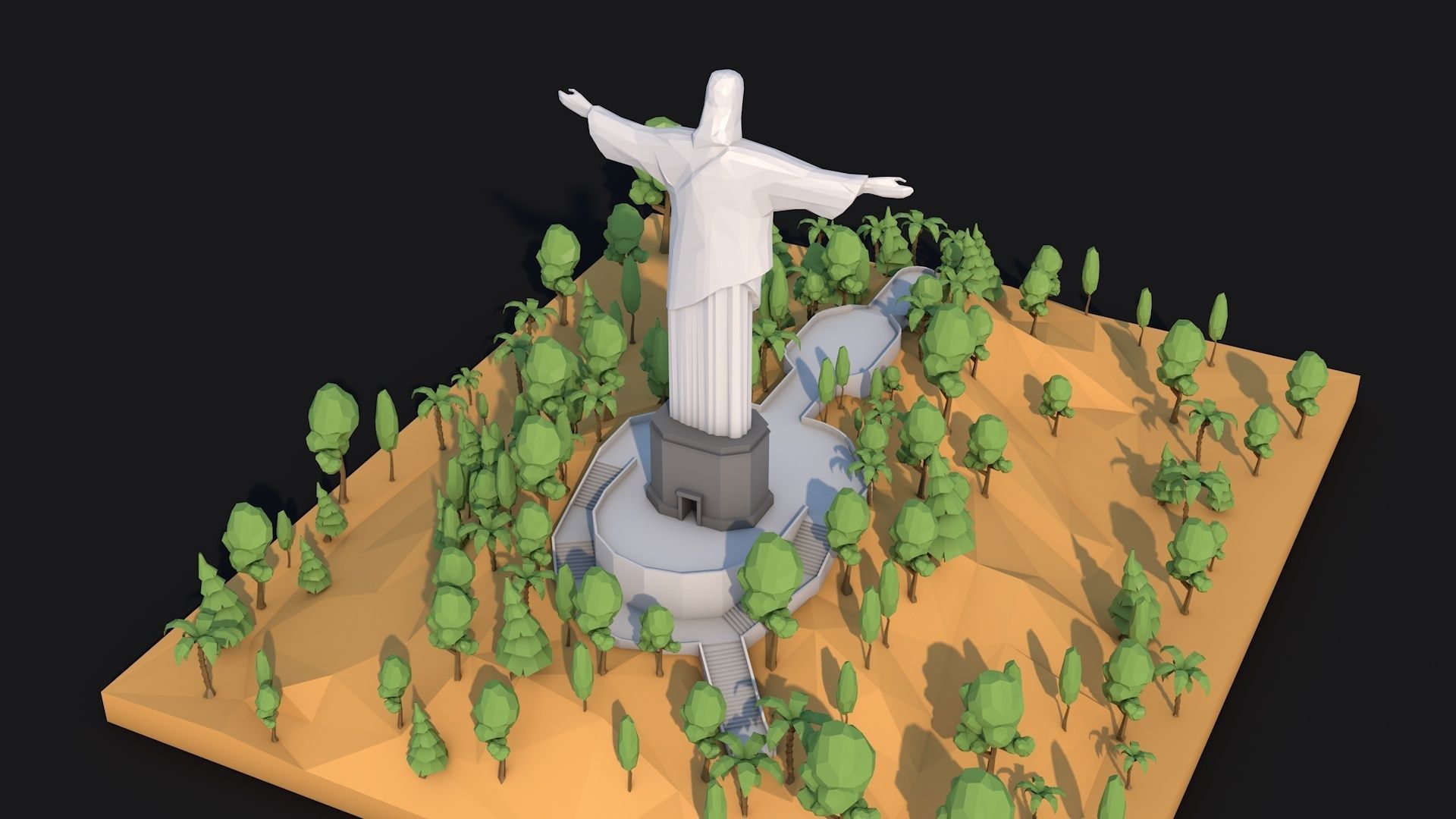 3D model Low Poly Christ The Redeemer Statue Landmark VR / AR / low ...