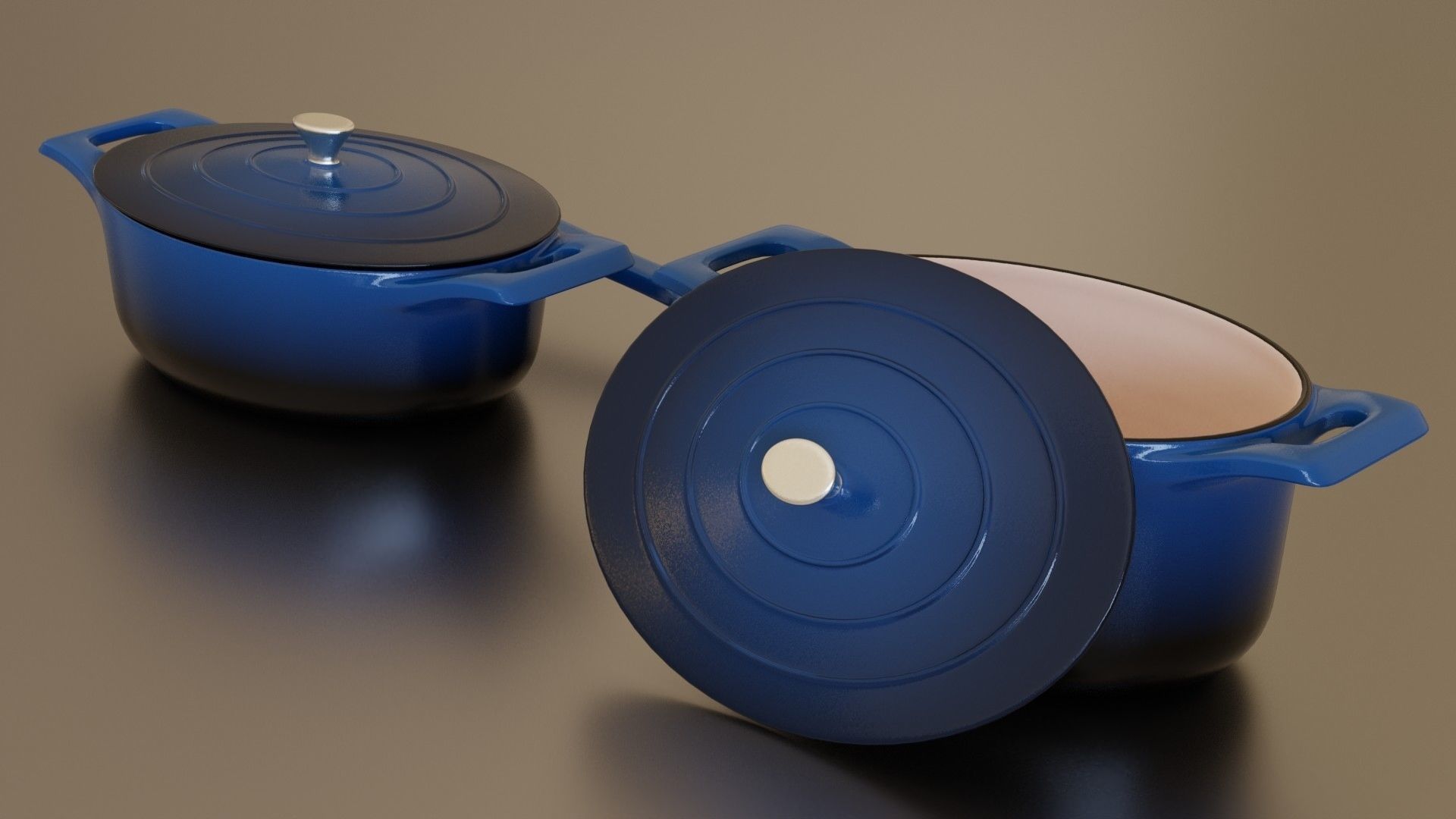 3D model Blue cast iron pan set VR / AR / low-poly | CGTrader