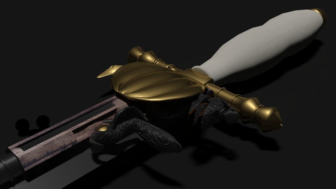 Clam Shell Cross Guard FlintLock Dagger and Sheath 3D model | CGTrader