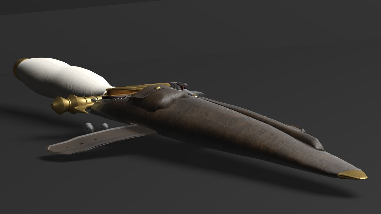 Clam Shell Cross Guard FlintLock Dagger and Sheath 3D model | CGTrader