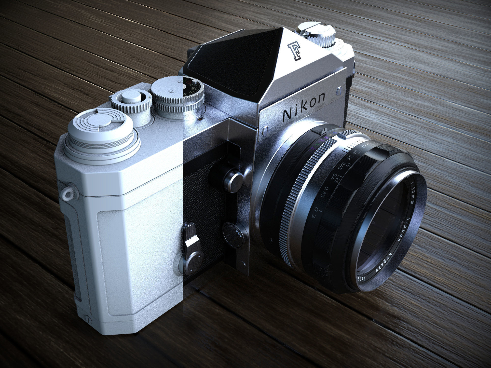 NIKON F camera on wooden table 3D model | CGTrader