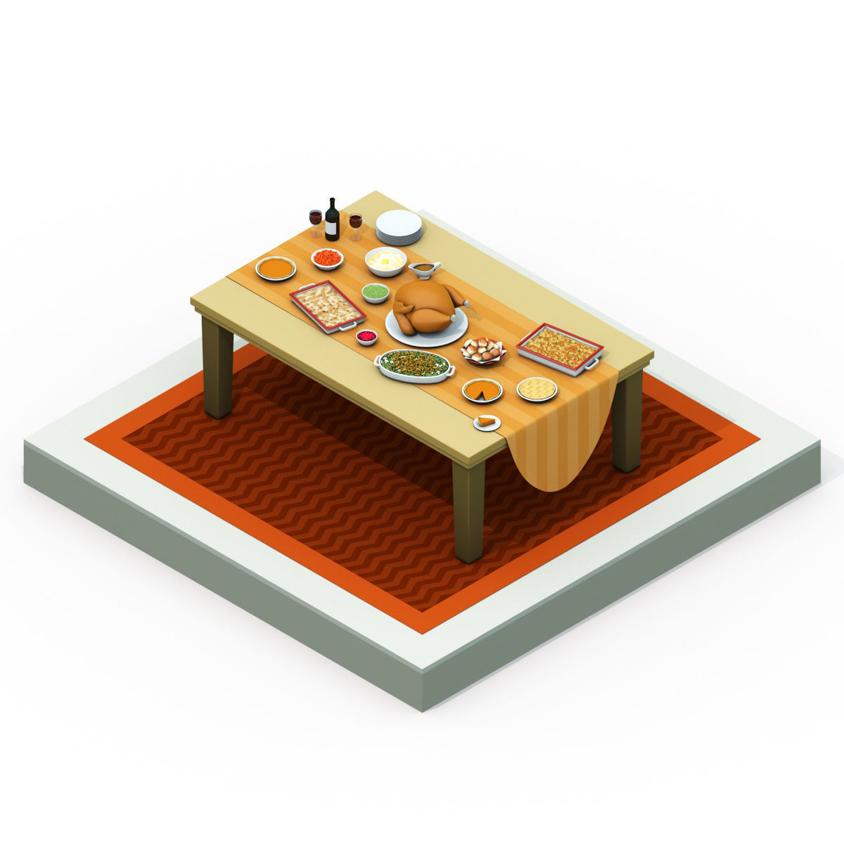 Isometric Thanksgiving Dinner 3D model | CGTrader