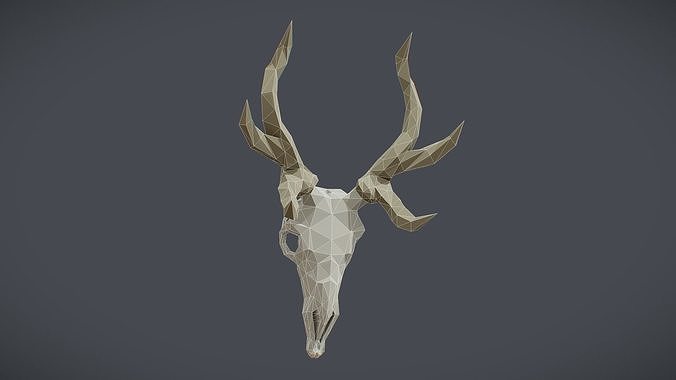3D model Deer Triangulated Lowpoly Skull with simple texture VR / AR ...