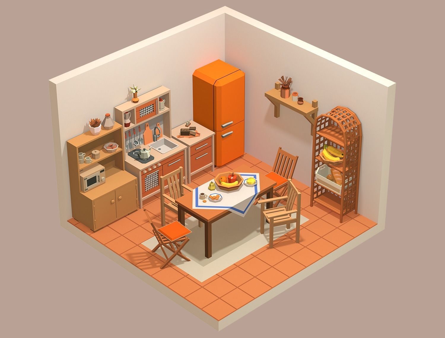 3D model Low Poly Kitchen Retro Style VR / AR / low-poly | CGTrader