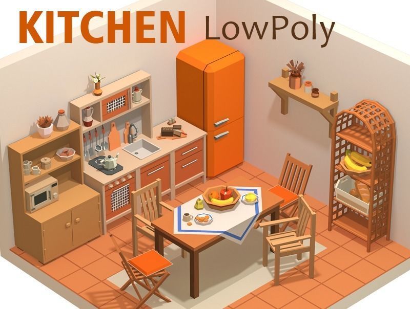Low Poly Kitchen Retro Style 3D asset | CGTrader