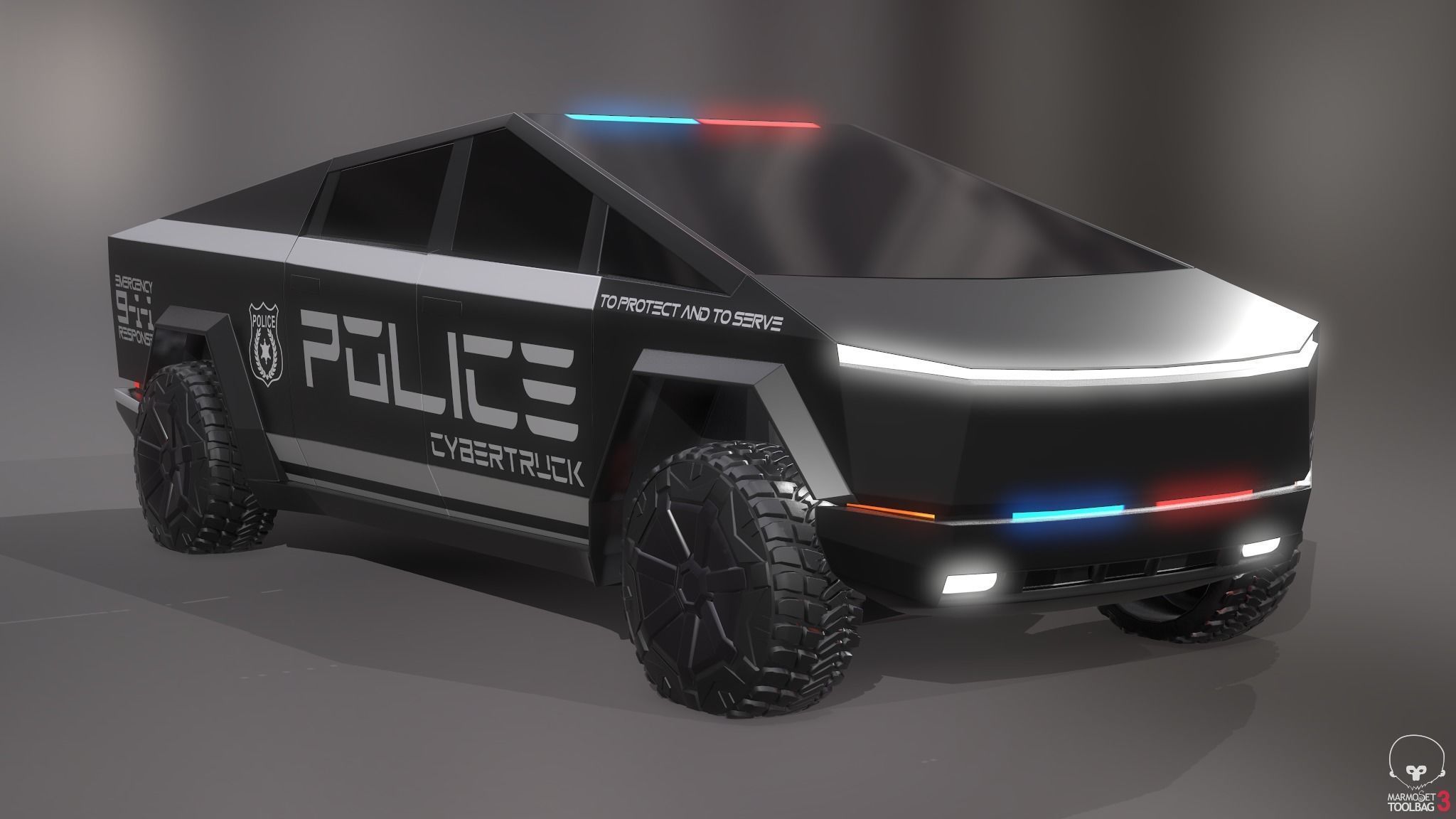 3D model Tesla Cybertruck Police Pack 5 assets VR / AR / low-poly ...
