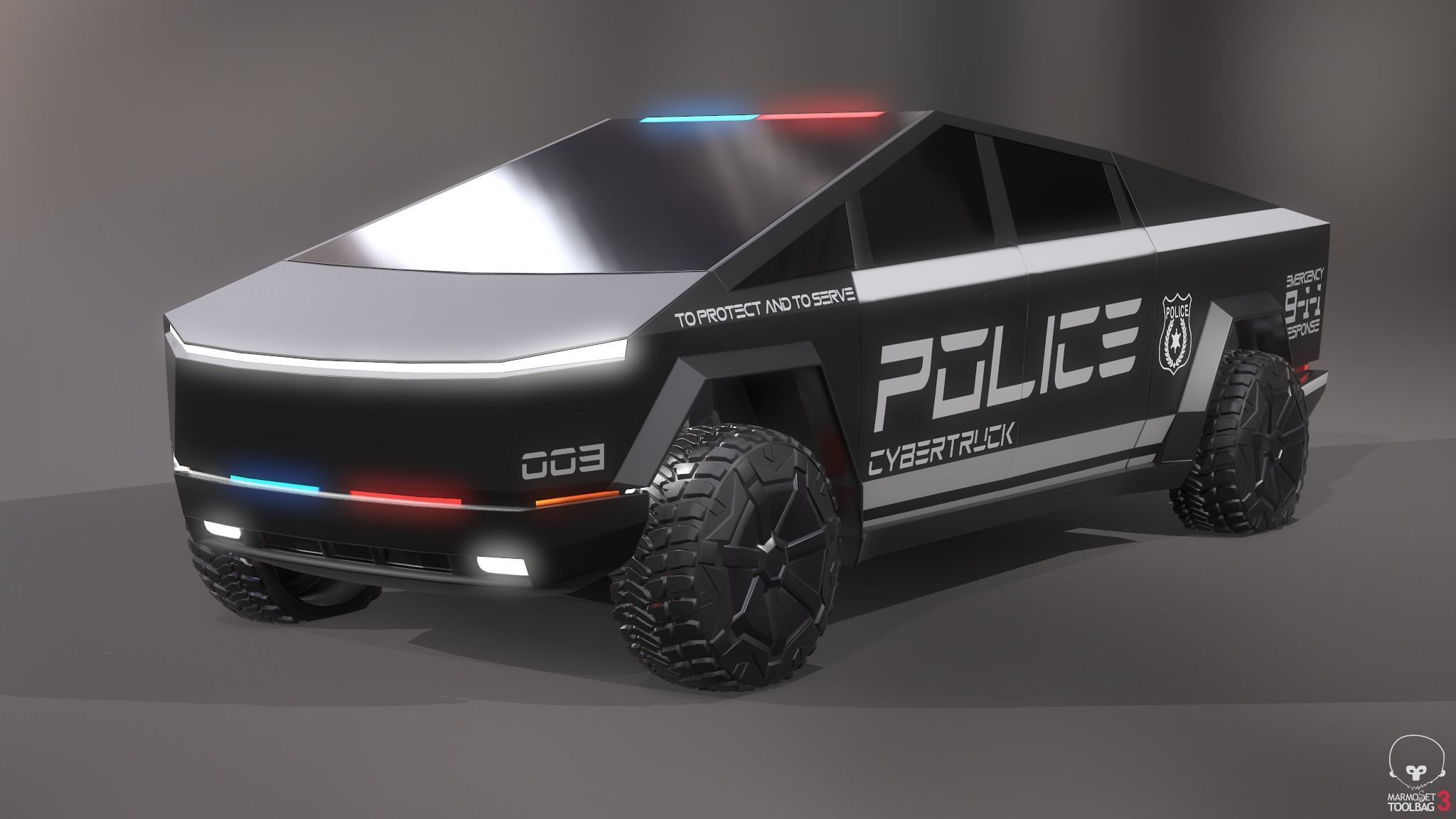 3D model Tesla Cybertruck Police Pack 5 assets VR / AR / low-poly ...