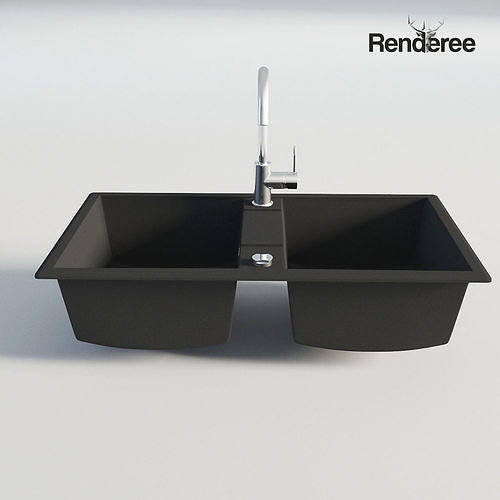 Kitchen Black Double Sink 2 3D model | CGTrader