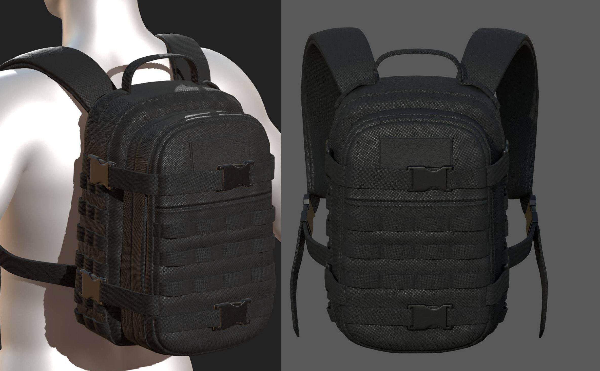 3D model Backpack military combat Black baggage bag luggage VR / AR ...