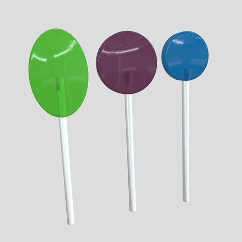 3D model Lollipops three different colored on stick VR / AR / low-poly ...