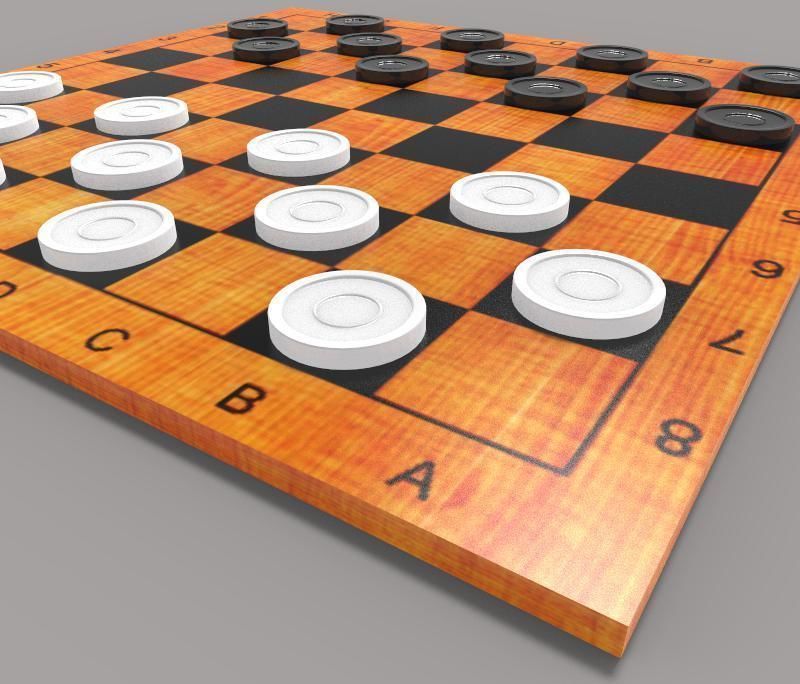 The Checkers board with pieces 3D model | CGTrader