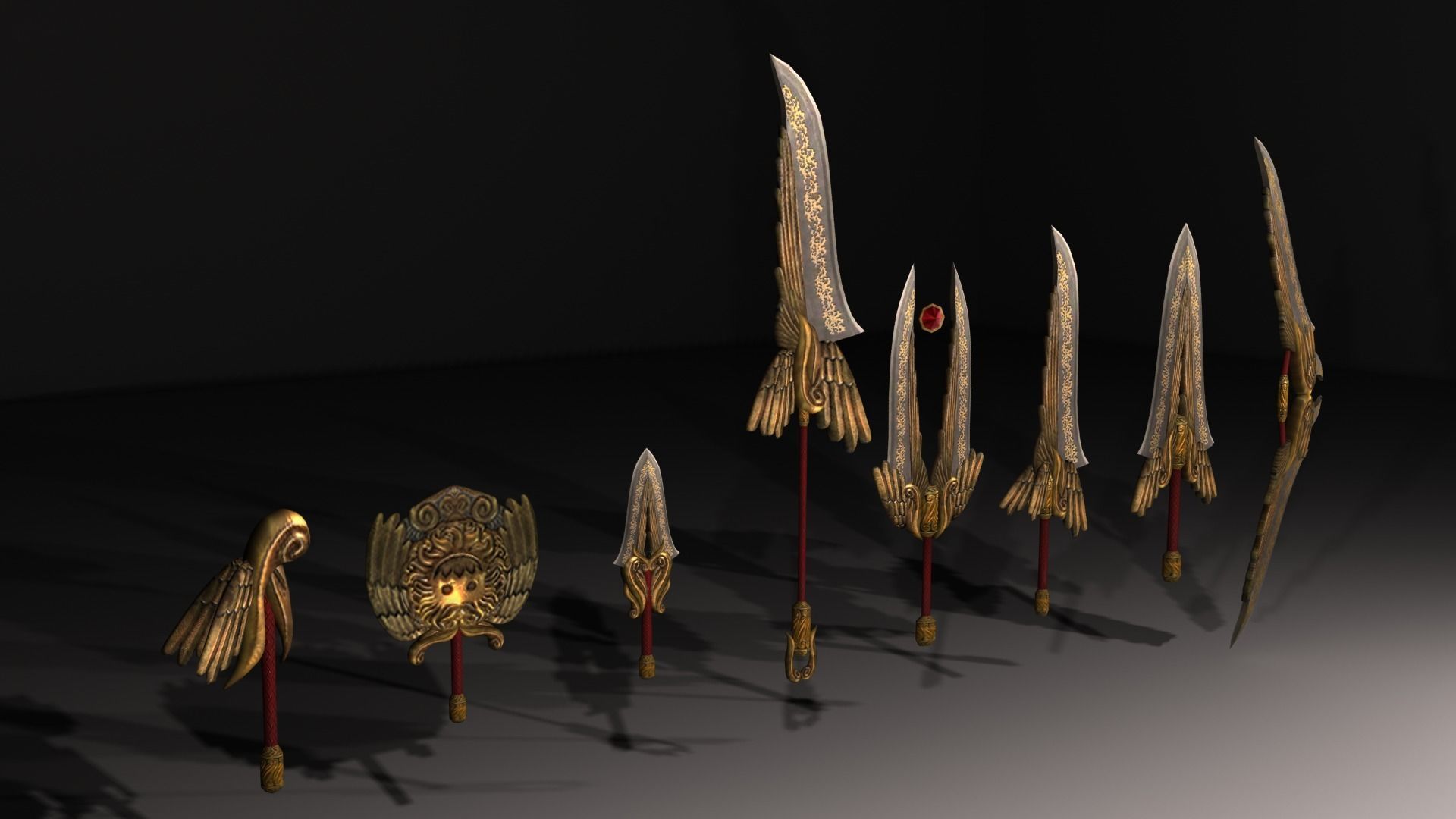3D model Fantasy gold medieval weapons set VR / AR / low-poly | CGTrader