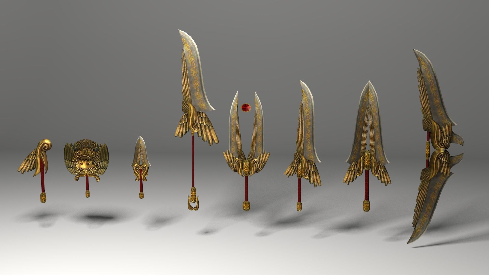 3D model Fantasy gold medieval weapons set VR / AR / low-poly | CGTrader