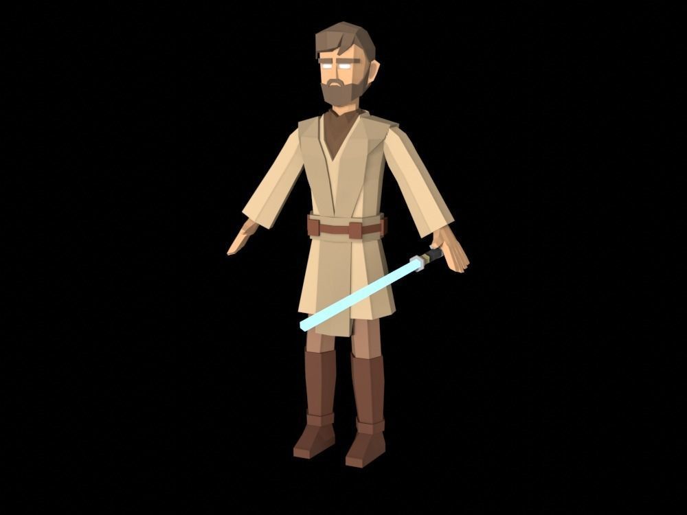 3D model Low-Poly Star Wars Obi Wan Jedi 3D rigged model Low Poly ...
