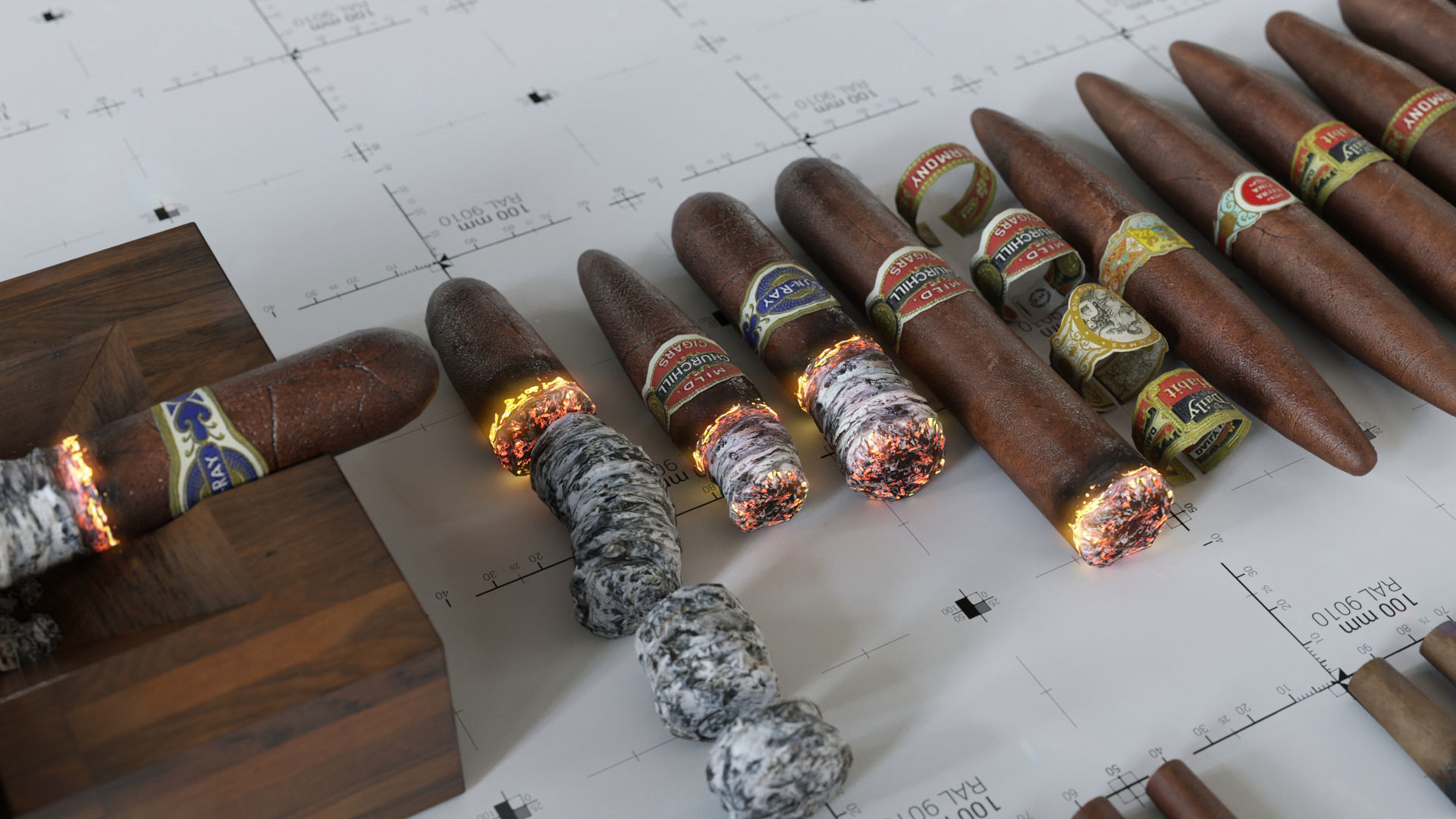 3D model Cigars Cigarettes Joints Blunts and Ashtrays - 3D AssetKit PBR ...