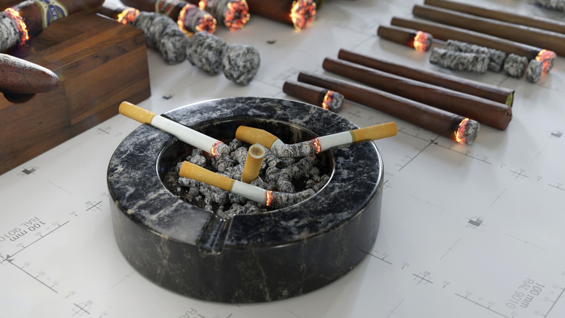 3D model Cigars Cigarettes Joints Blunts and Ashtrays - 3D AssetKit PBR ...
