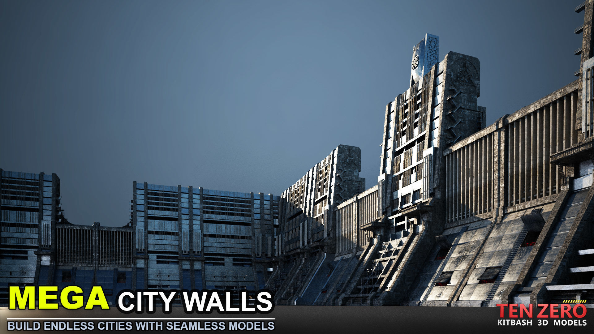 MEGA CITY WALLS SCI-FI KITBASH 3D model | CGTrader