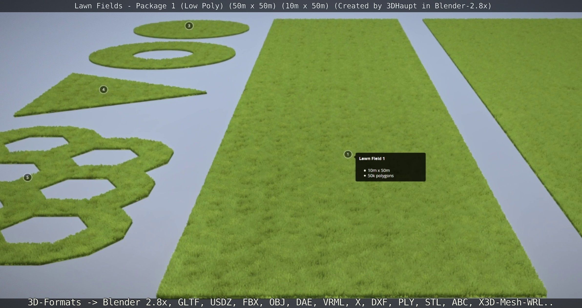 3D model Low-Poly Lawn Fields - Package 1 VR / AR / low-poly | CGTrader