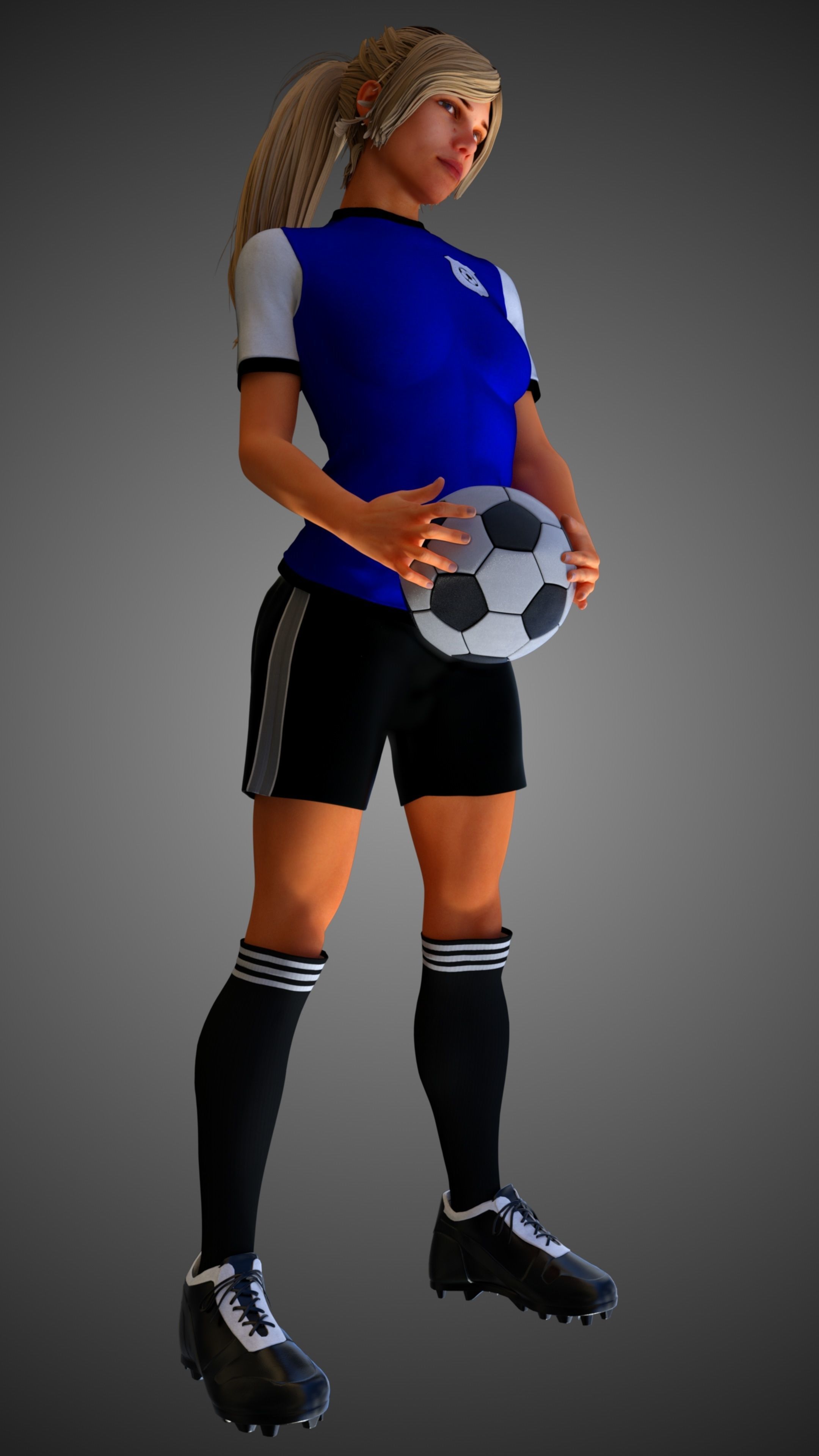 Caucasian Football Soccer Player Female 3D model animated rigged | CGTrader