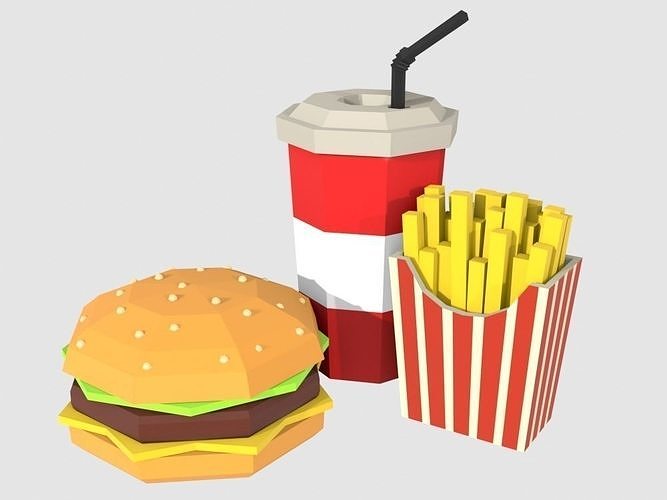 3D model Low-Poly Burger combo food potatoes and soda 3D VR / AR / low ...