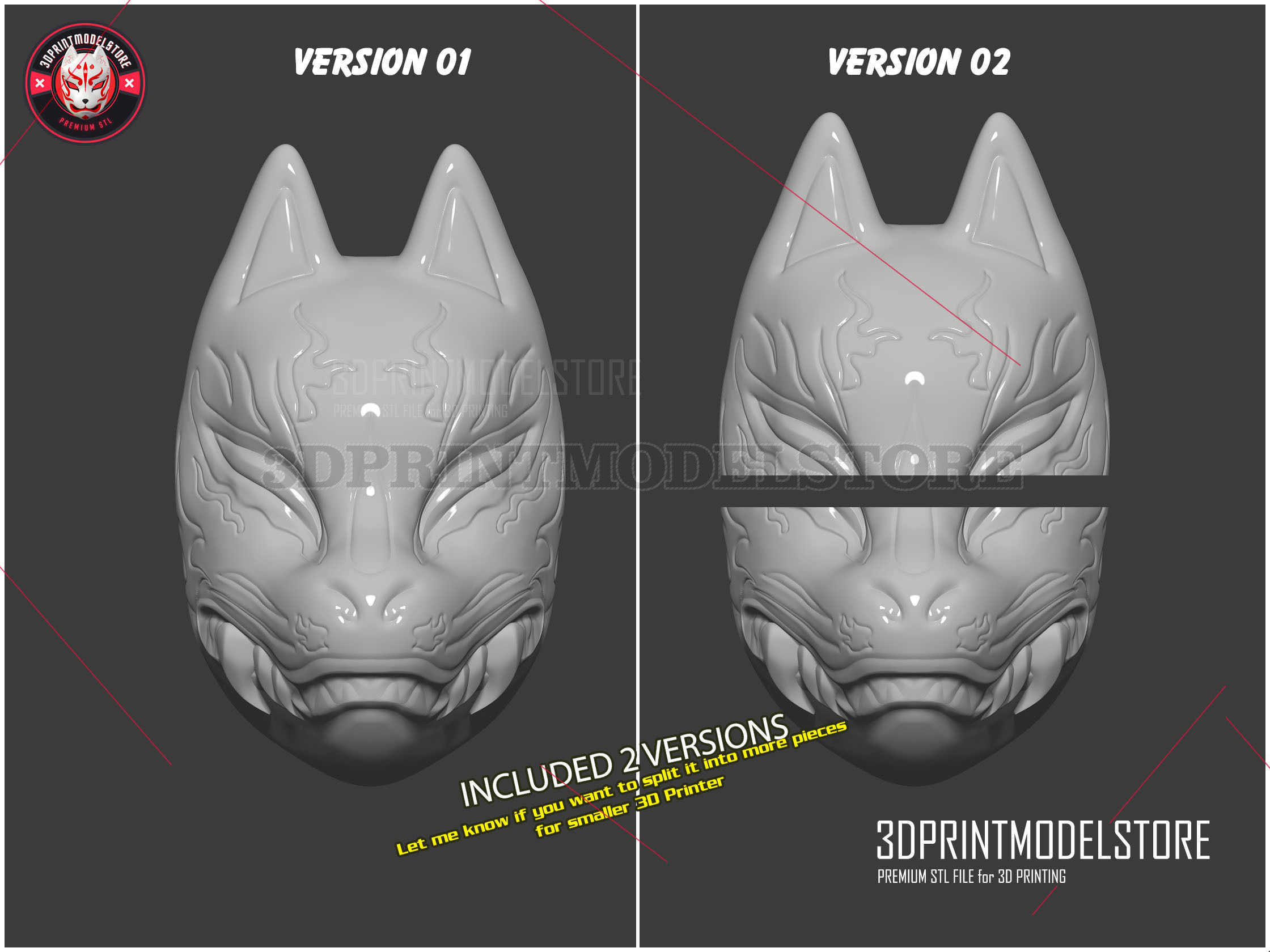 Japanese Fox Mask Demon Kitsune Cosplay Helmet STL File 3D model 3D ...