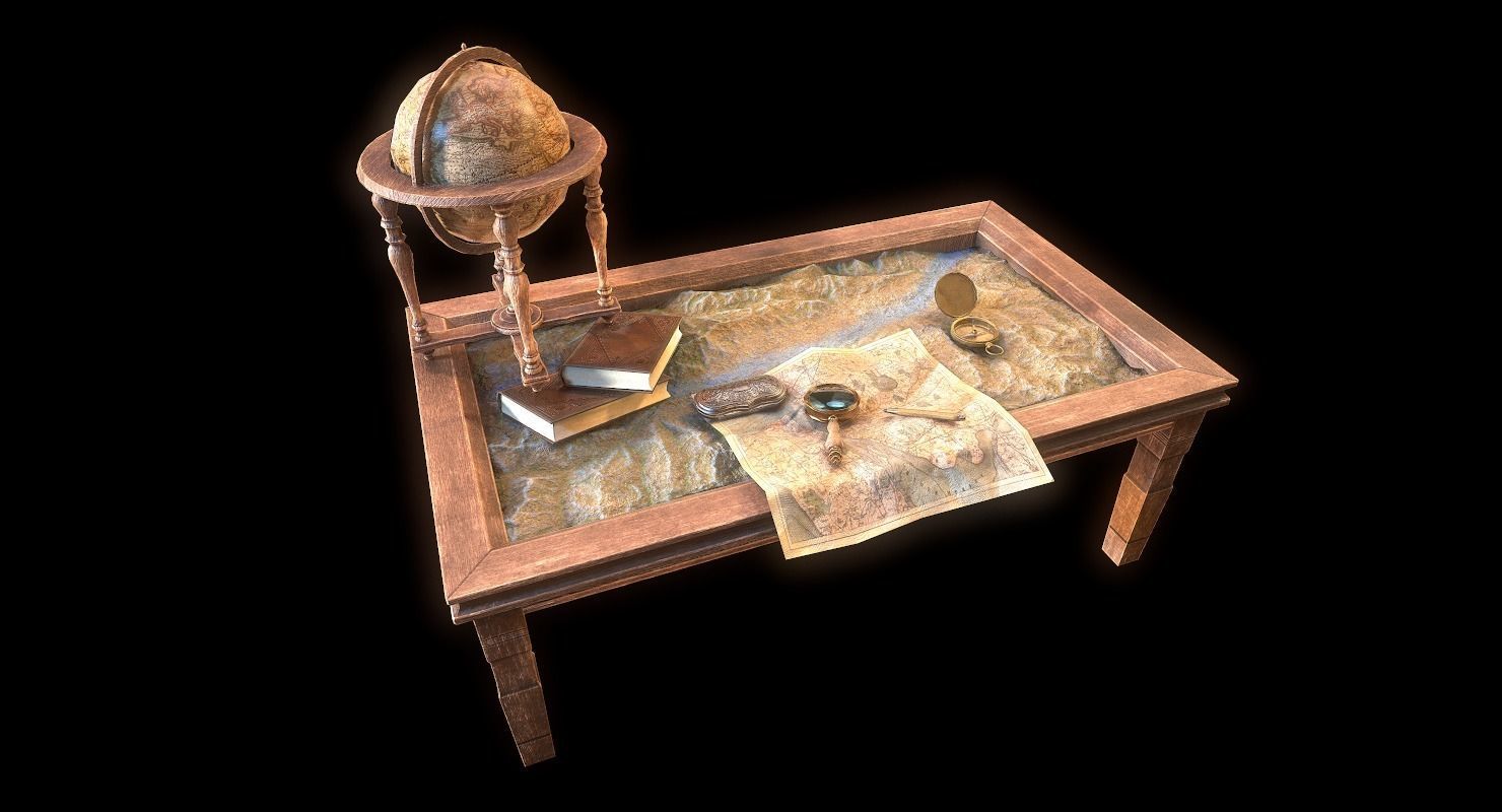 3D model Geographic tactical table with war map VR / AR / low-poly ...