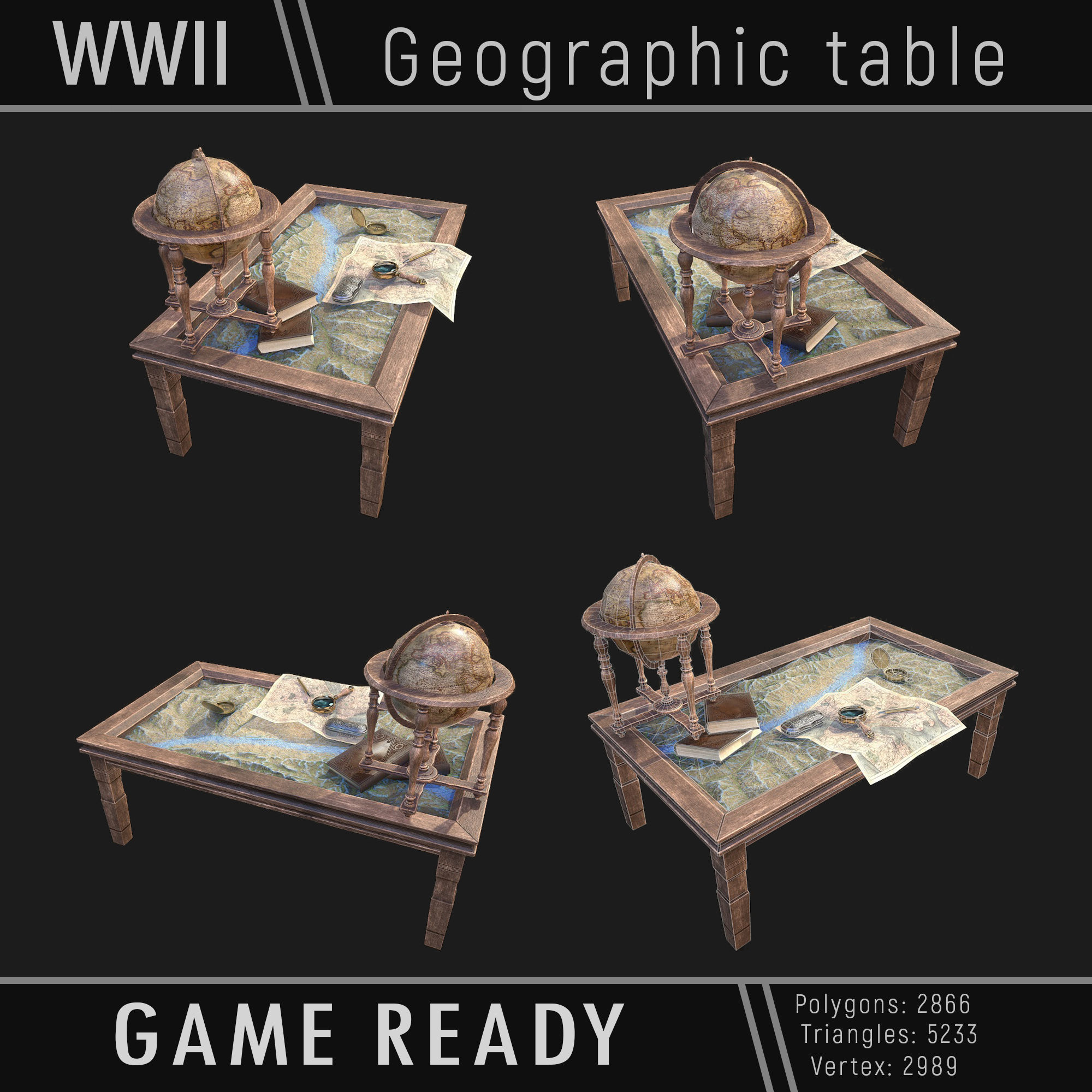 3D model Geographic tactical table with war map VR / AR / low-poly ...