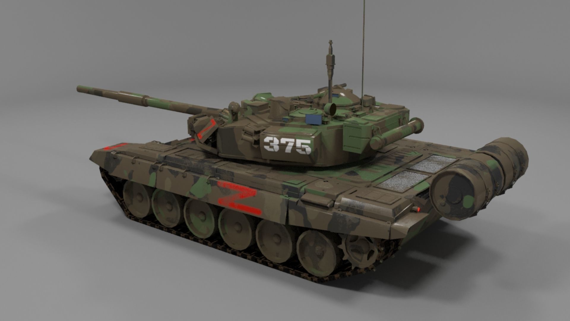 3D model Weathered Wagner PMC Camouflaged T90A Tank with Red Z Marking VR / AR / low-poly | CGTrader