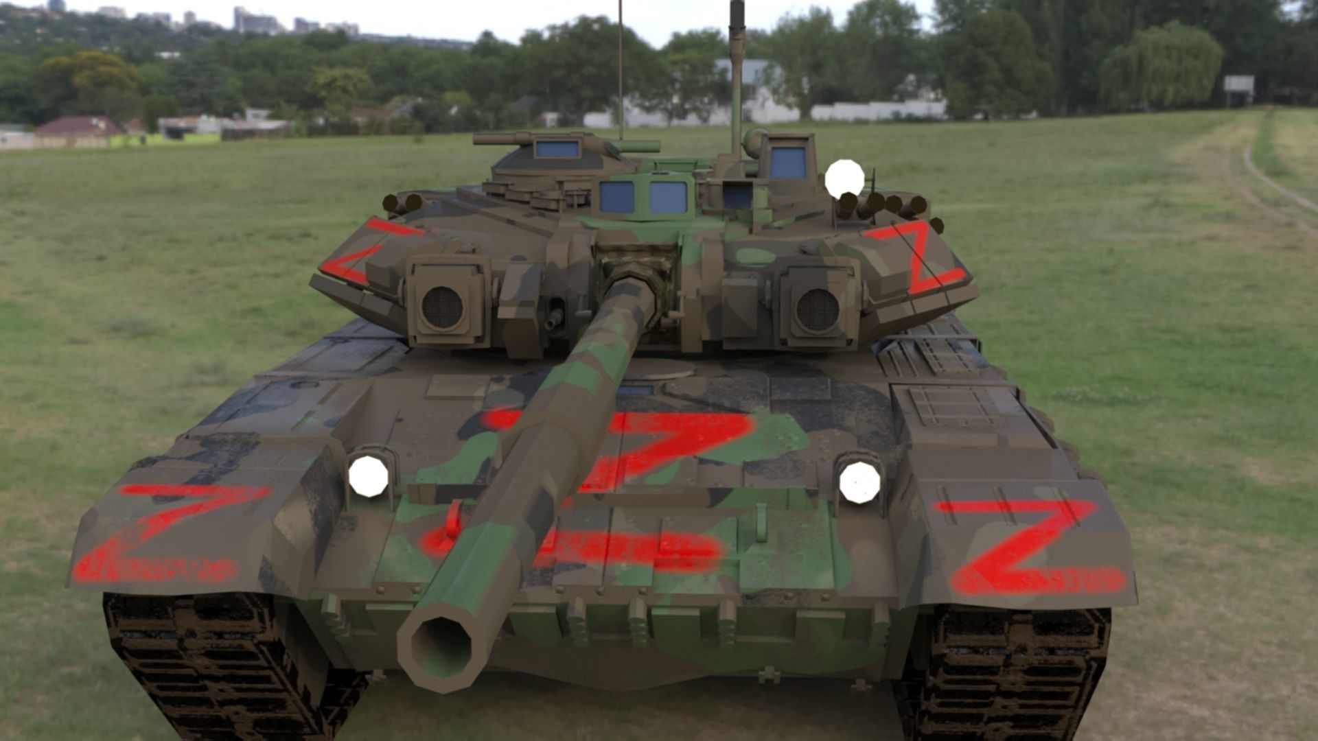 3D model Weathered Wagner PMC Camouflaged T90A Tank with Red Z Marking VR / AR / low-poly | CGTrader