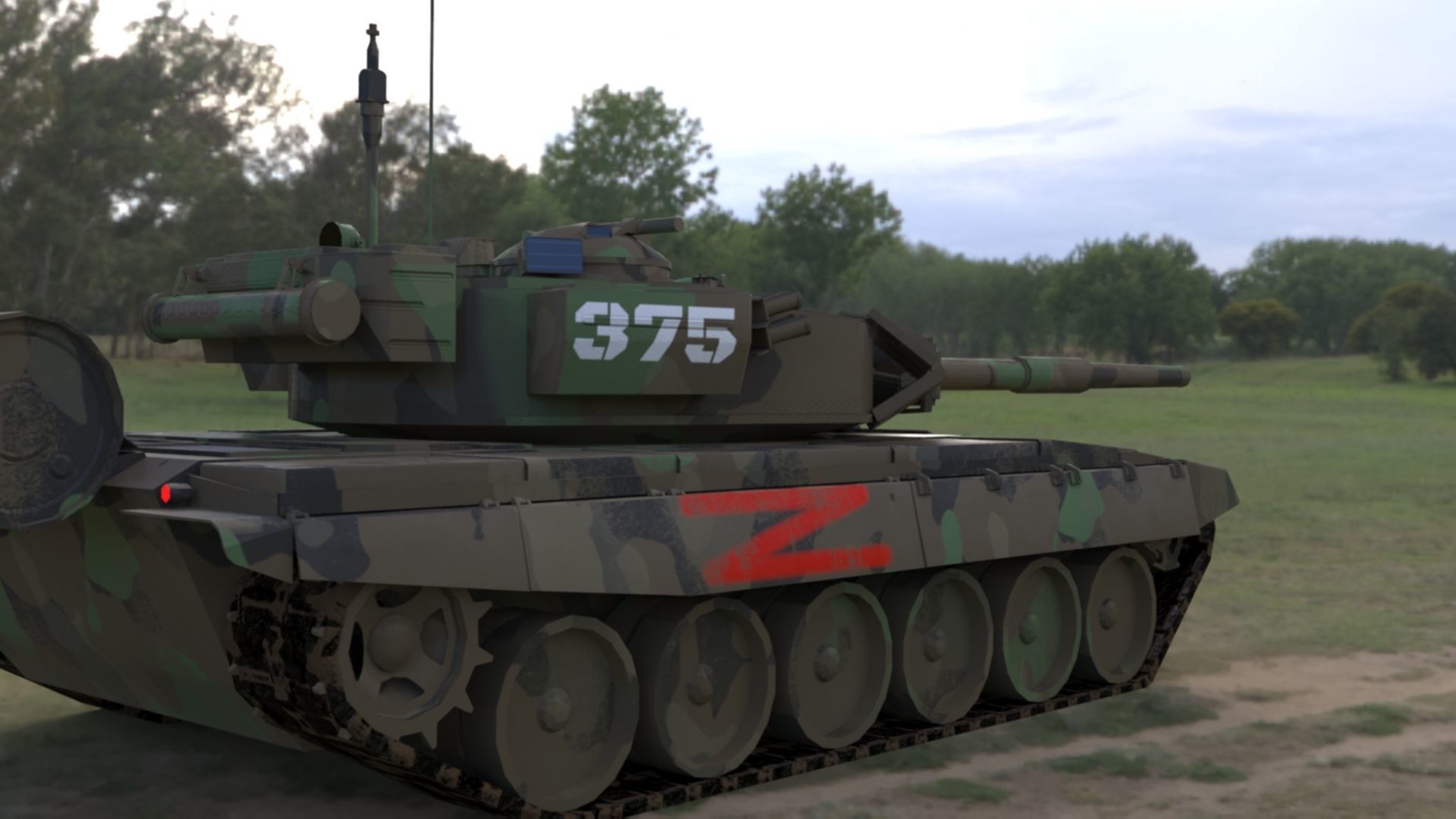 3D model Weathered Wagner PMC Camouflaged T90A Tank with Red Z Marking VR / AR / low-poly | CGTrader