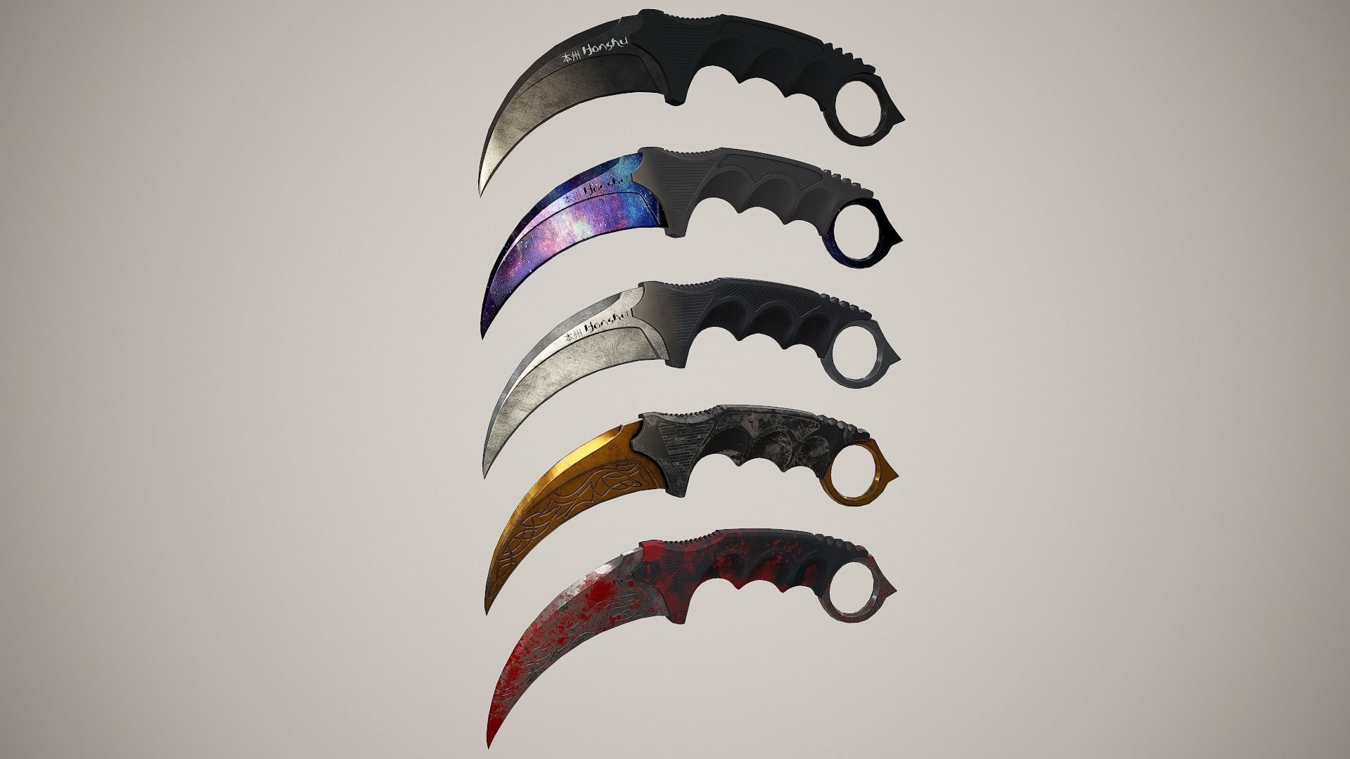 3D 5 Different Styles Honshu Tactical Karambits PBR
