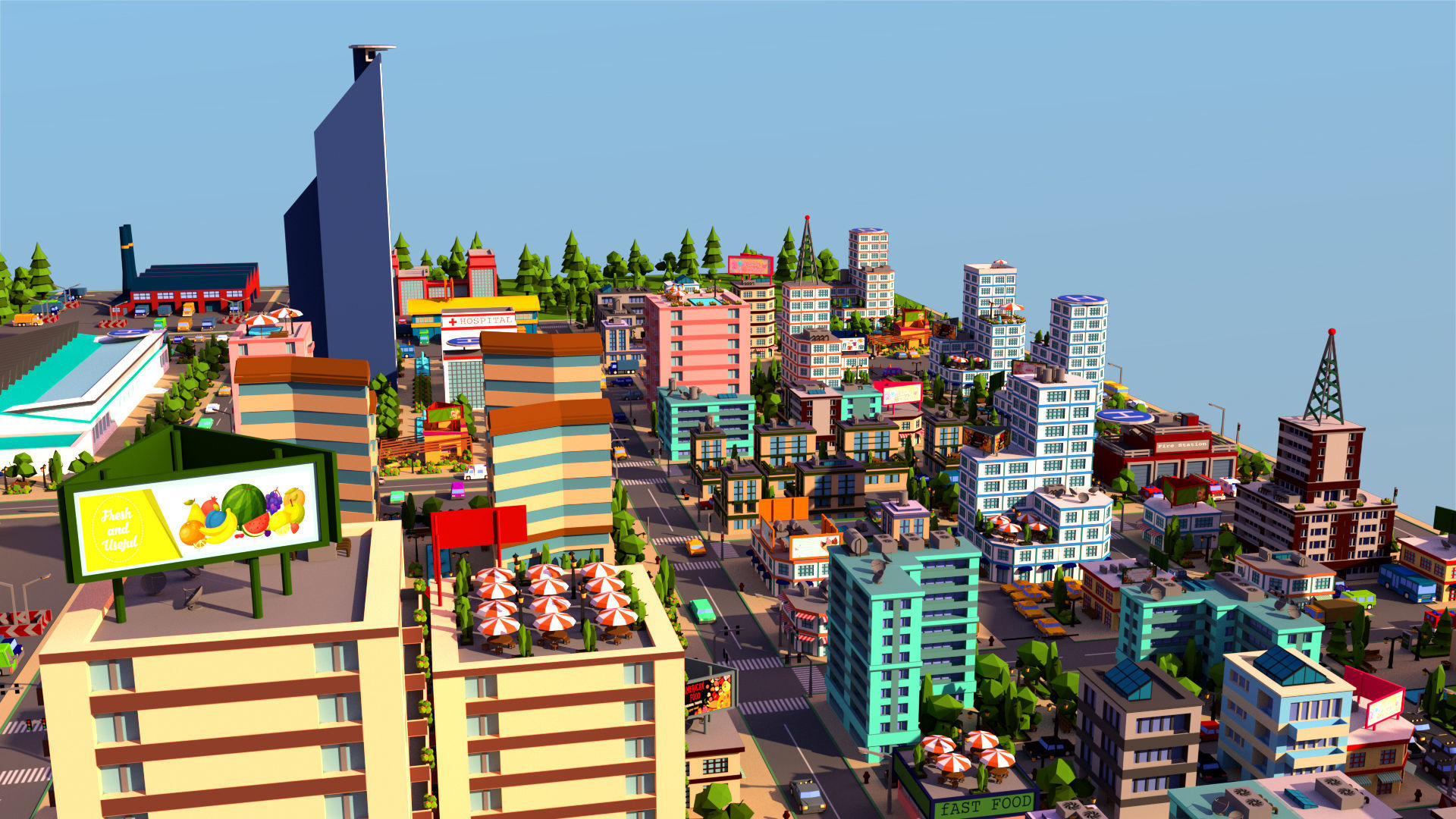 3D model Simple city VR / AR / low-poly | CGTrader