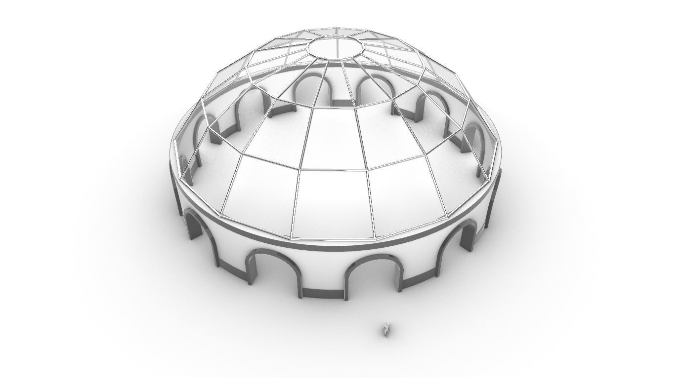 Dome Pavilion with Square Wireframe Structure and Panels 3D model ...