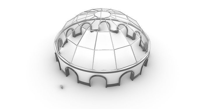 Dome Pavilion with Square Wireframe Structure and Panels 3D model ...