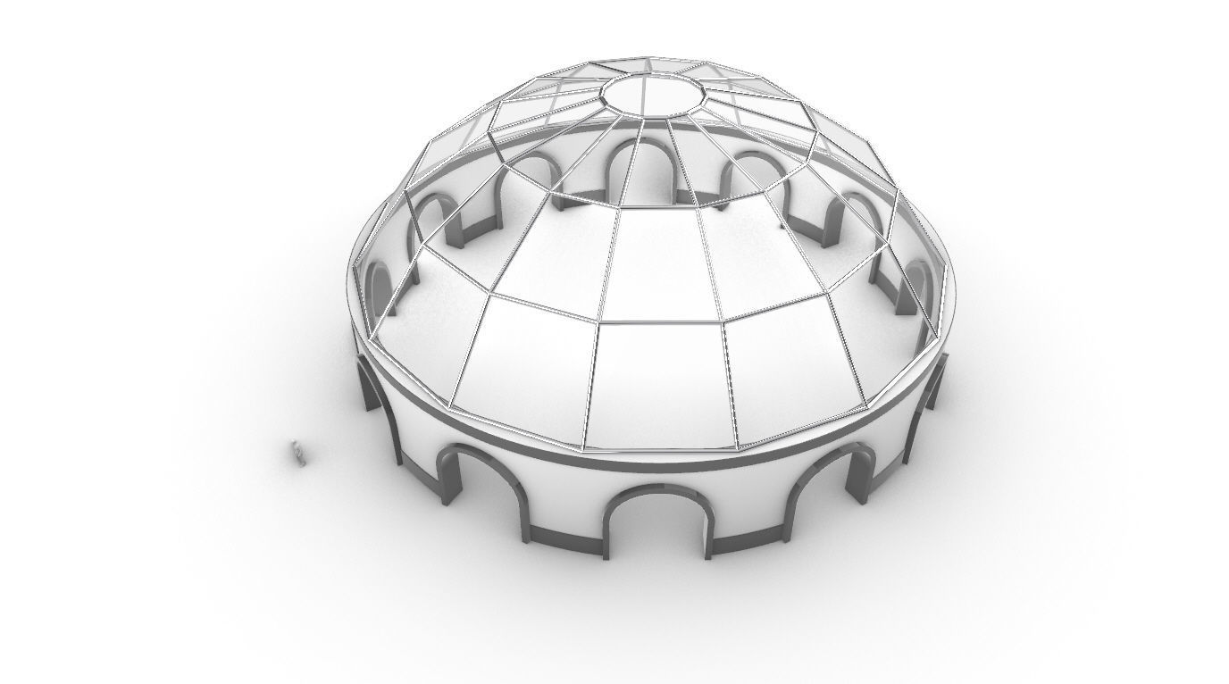 Dome Pavilion with Square Wireframe Structure and Panels 3D model ...
