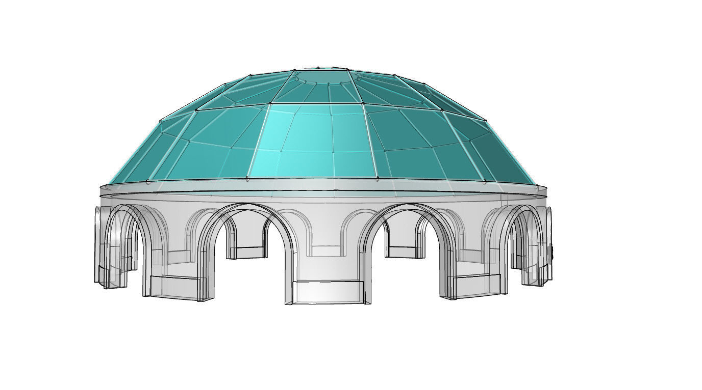 Dome Pavilion with Square Wireframe Structure and Panels 3D model ...