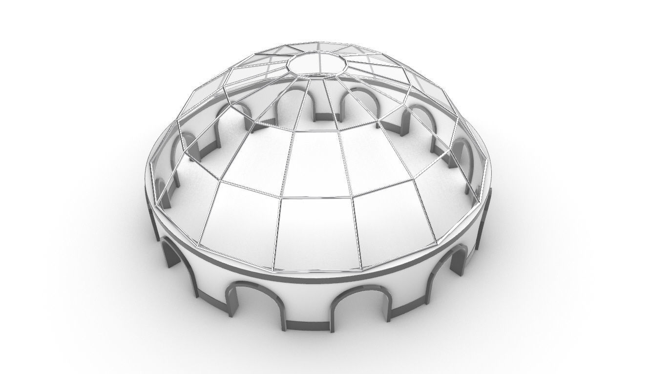 Dome Pavilion with Square Wireframe Structure and Panels 3D model ...