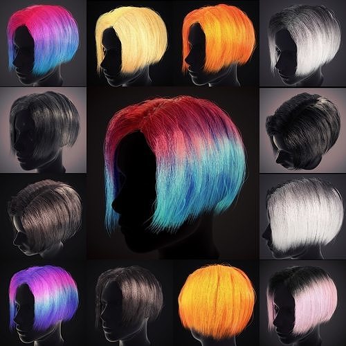 3D Model Collection RealTime Kare Hairstyle Color Pack VR / AR / low ...