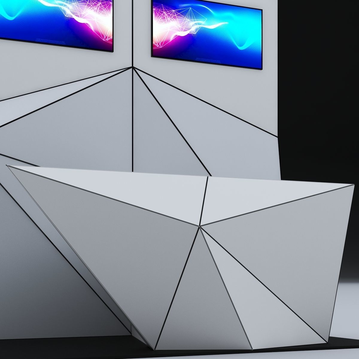Low poly pod display stand with two monitors 3D model | CGTrader
