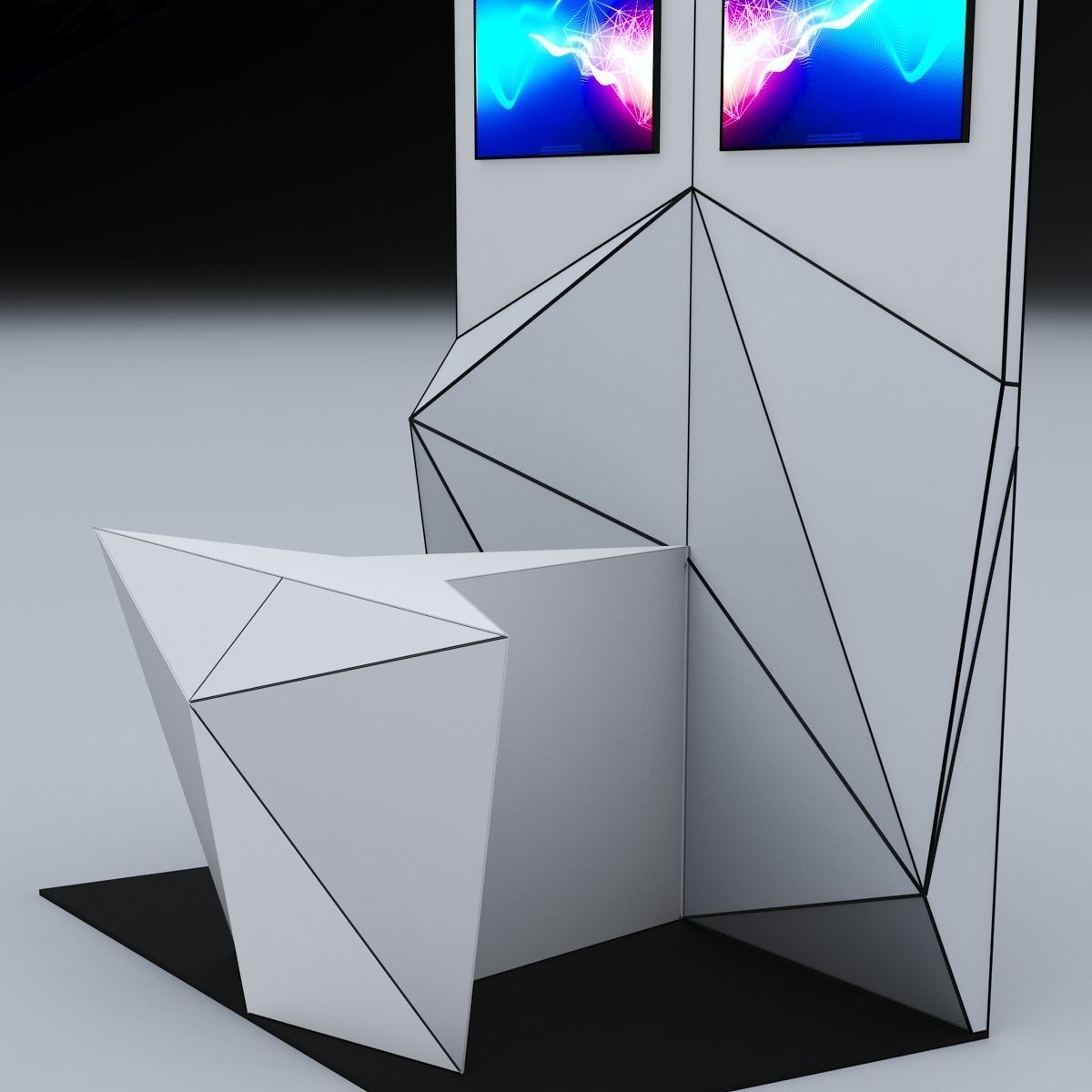 Low poly pod display stand with two monitors 3D model | CGTrader