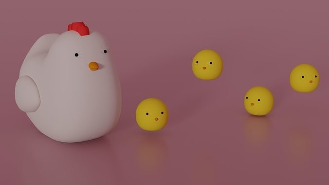 Stylized Cartoon Chicken and Chicks free 3D model | CGTrader