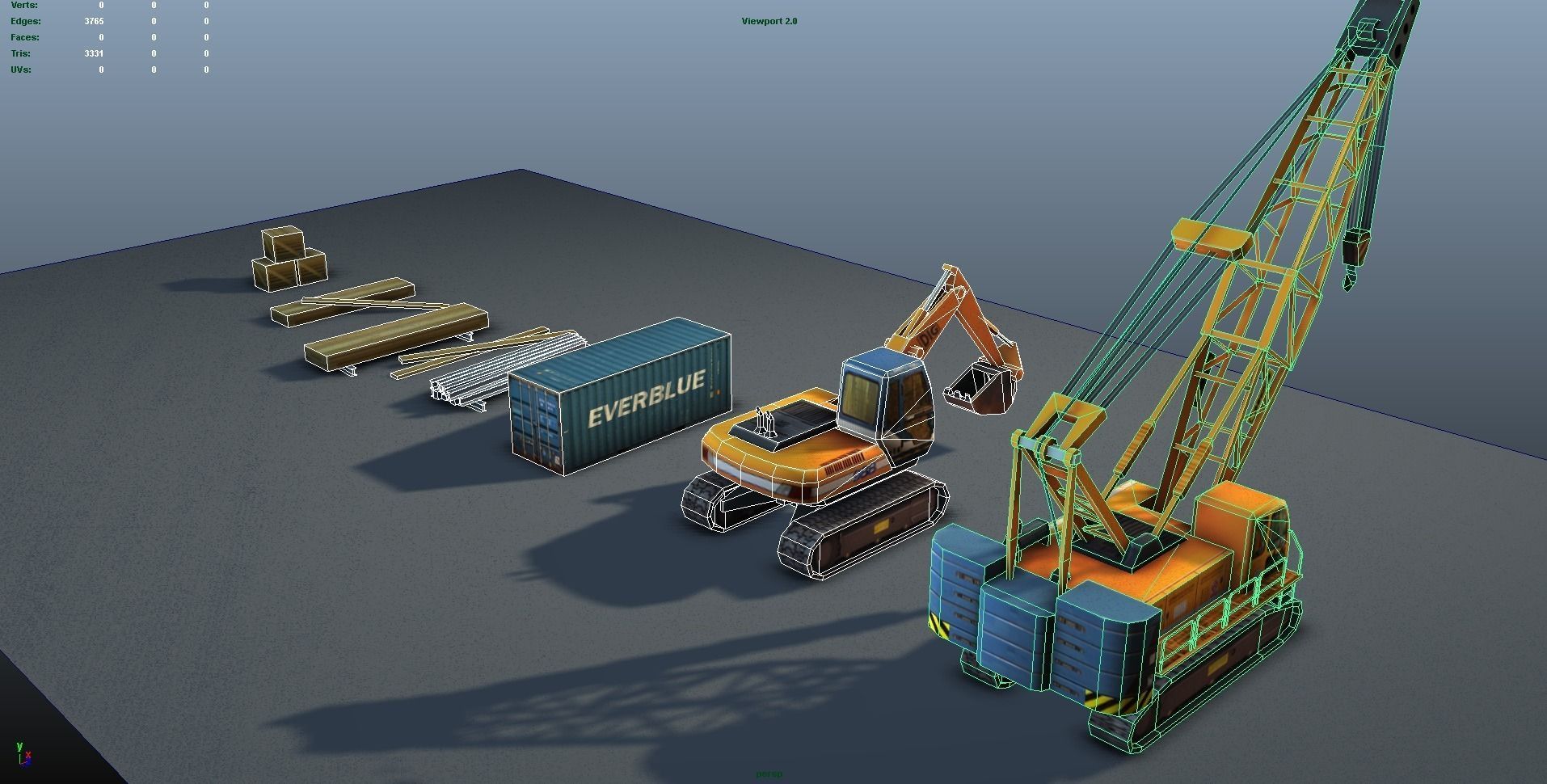 3D model Construction Pack - Crane - Digger and Props - low poly VR ...